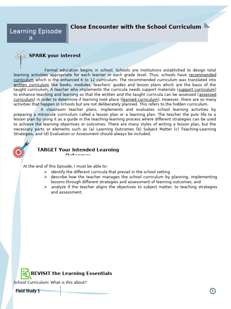 ELC 101 Learning Episode 8 | PDF | Curriculum | Educational Assessment
