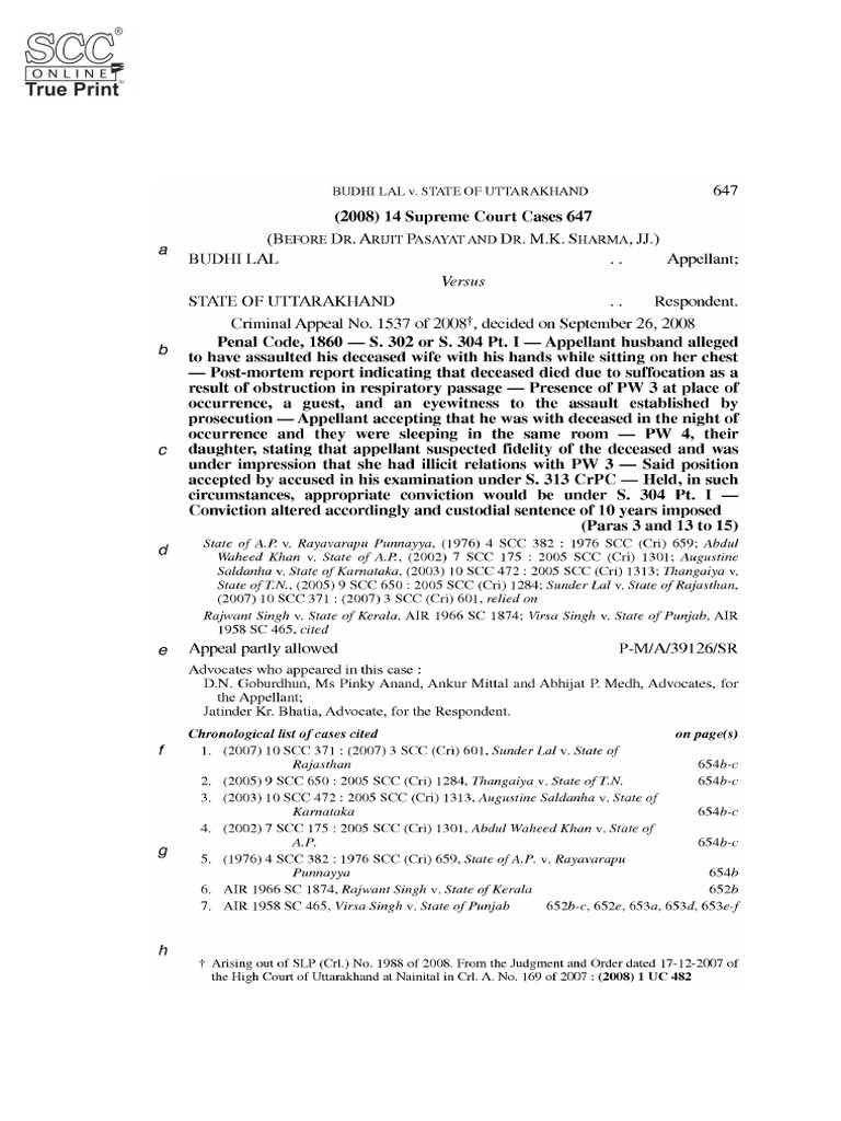 Budhi Lal v. State of Uttarakhand, 2008 (4) Crimes 68. | PDF | Supreme ...