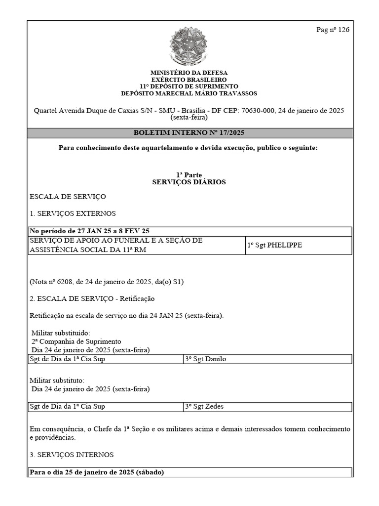 2025-01-24 O 017 Boletim Interno | PDF | Militar