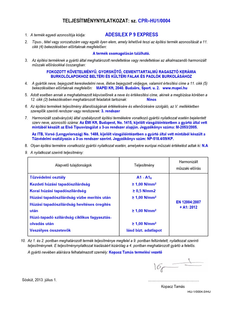 Adesilex P9 Express HUN - CE DOP - 88 - EN 12004 - HU - 0 - 0 | PDF