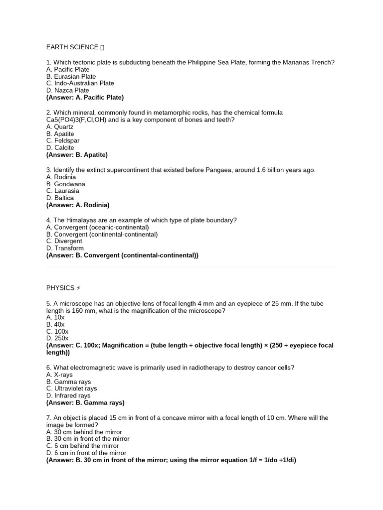 Questions For Science 10 Quiz Bee (Difficult) | PDF | Light | Mirror