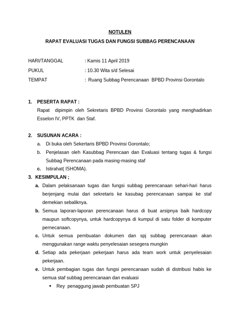 Notulen Rapat Tupoksi Program | PDF