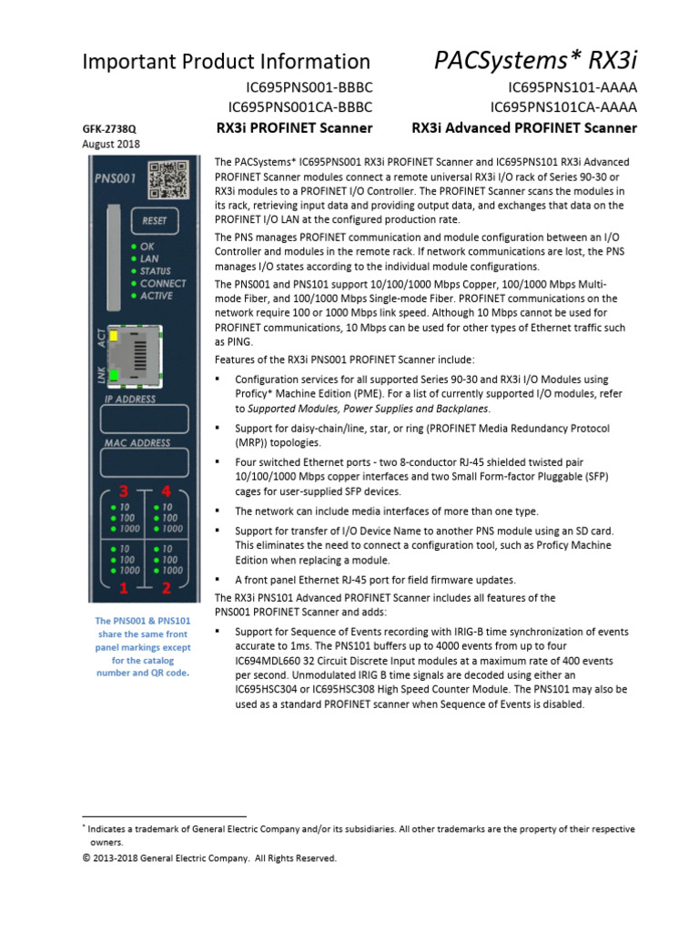 RX3i-PROFINET-Datasheet | PDF | Computer Network | Network Switch