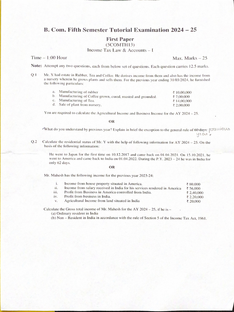 5th Sem Tutorial Examinations | PDF