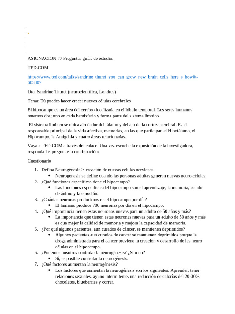 Asig. #1 Ted Sistema Nervioso | PDF | Hipocampo | Cerebro
