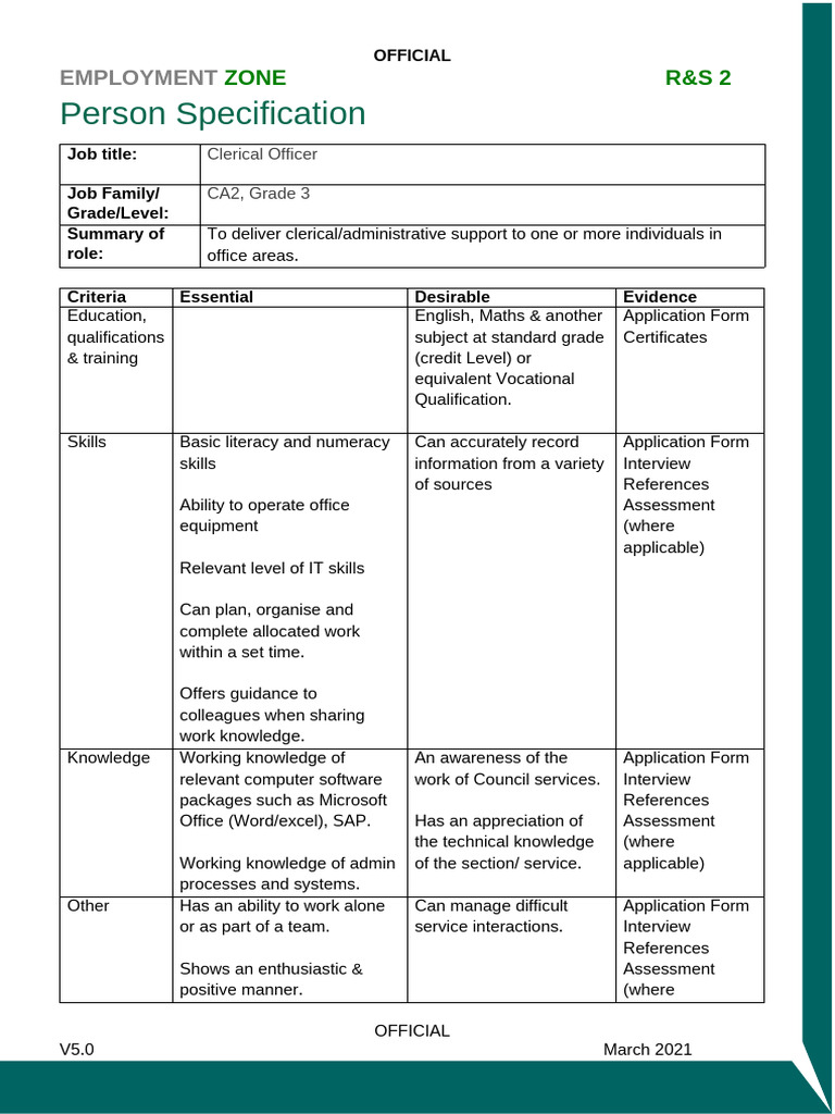 Clerical Officer Job Specification | PDF | Knowledge | Human Communication