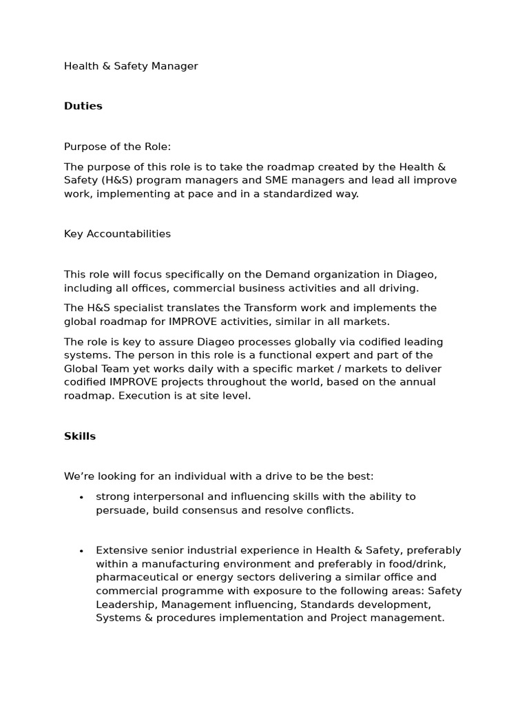 Health and Safety Manager | PDF