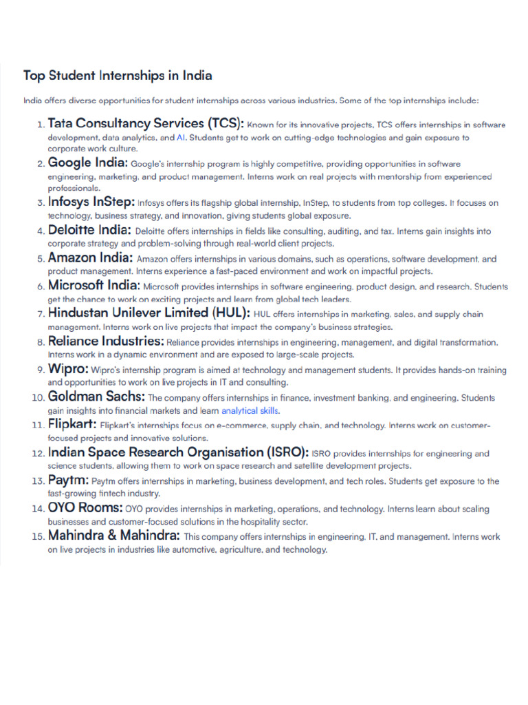 Interships List | PDF