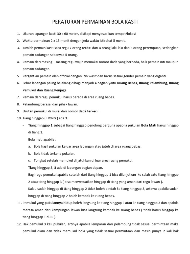 Peraturan Permainan Bola Kasti | PDF