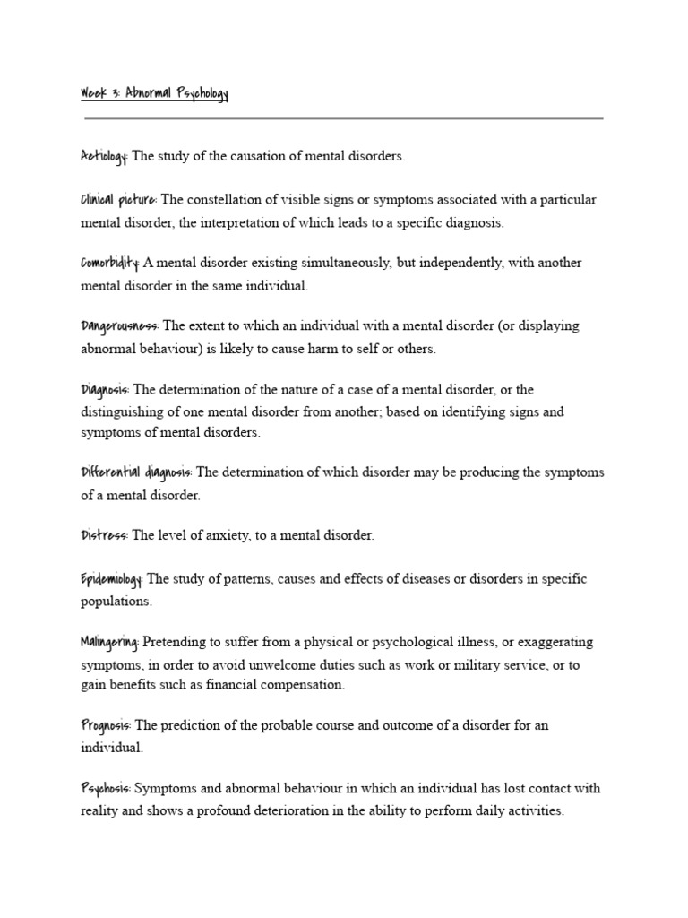 Week 3 - Abnormal Psychology | PDF | Mental Disorder | Anxiety