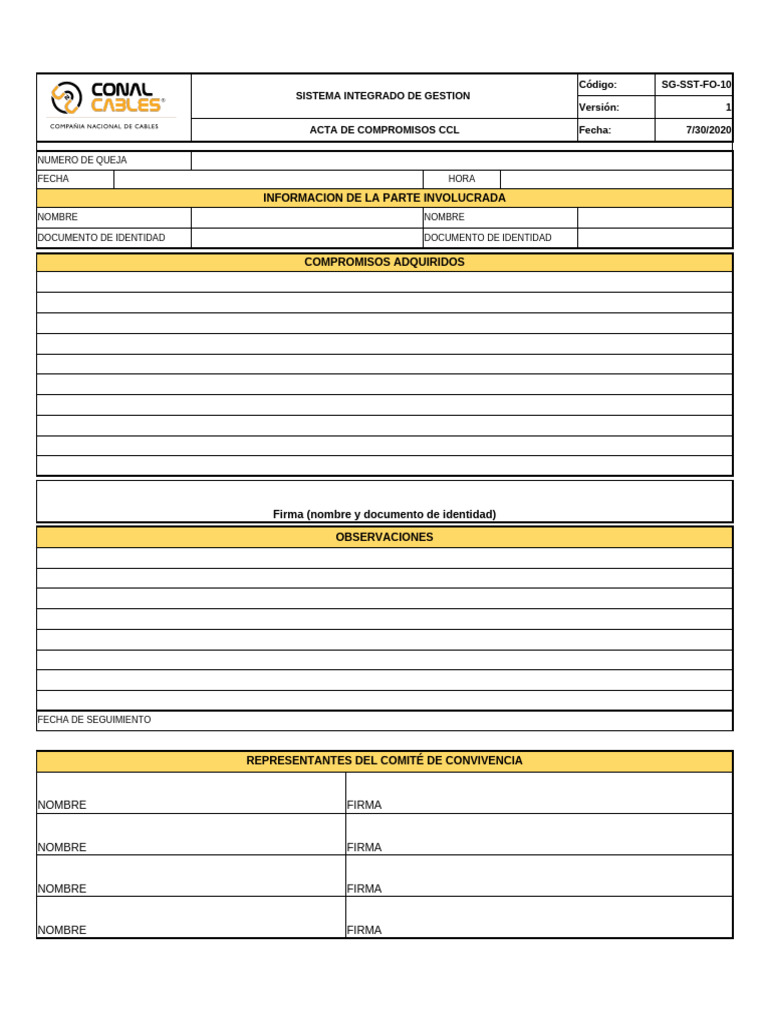 Acta de Compromisos CCL 2020 | PDF