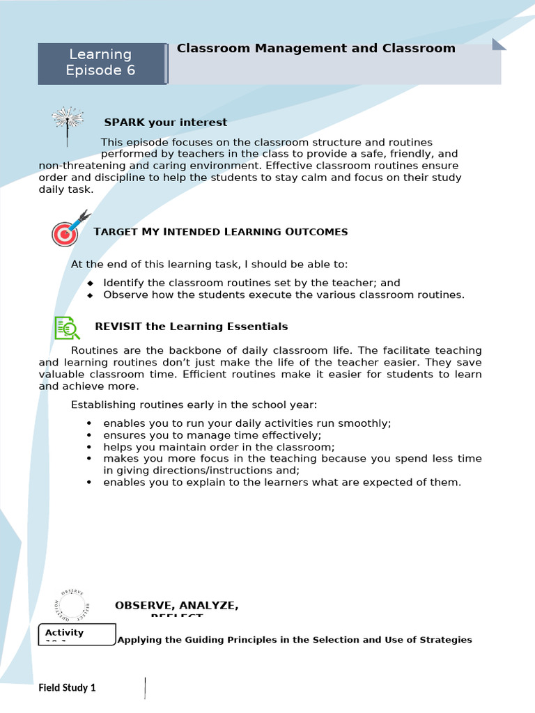 ELC 101 Learning Episode 6 | PDF | Classroom | Teachers