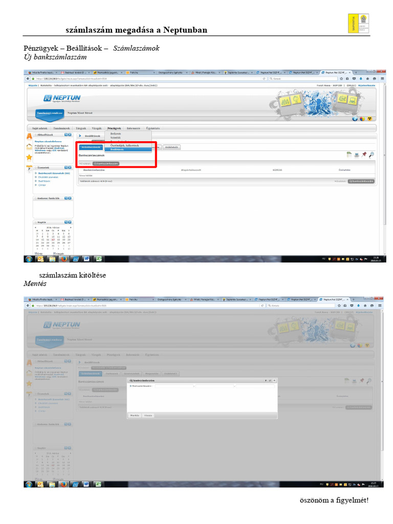 Bankszámlaszám rögzítése a Neptunban | PDF