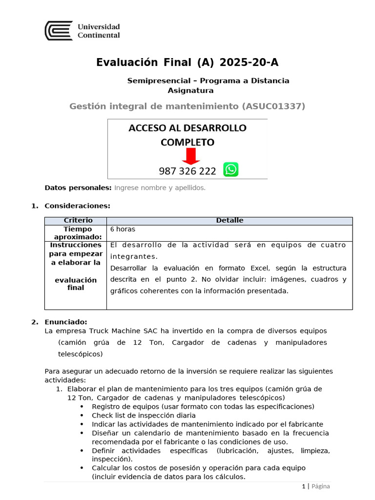 Gestión Integral de Mantenimiento - Examen Final | PDF | Microsoft Excel