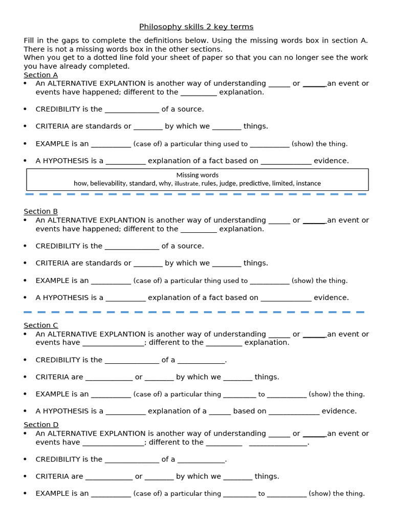 Philosophy Skills 2 Key Terms Repeat Sheet | PDF | Evidence | Epistemology