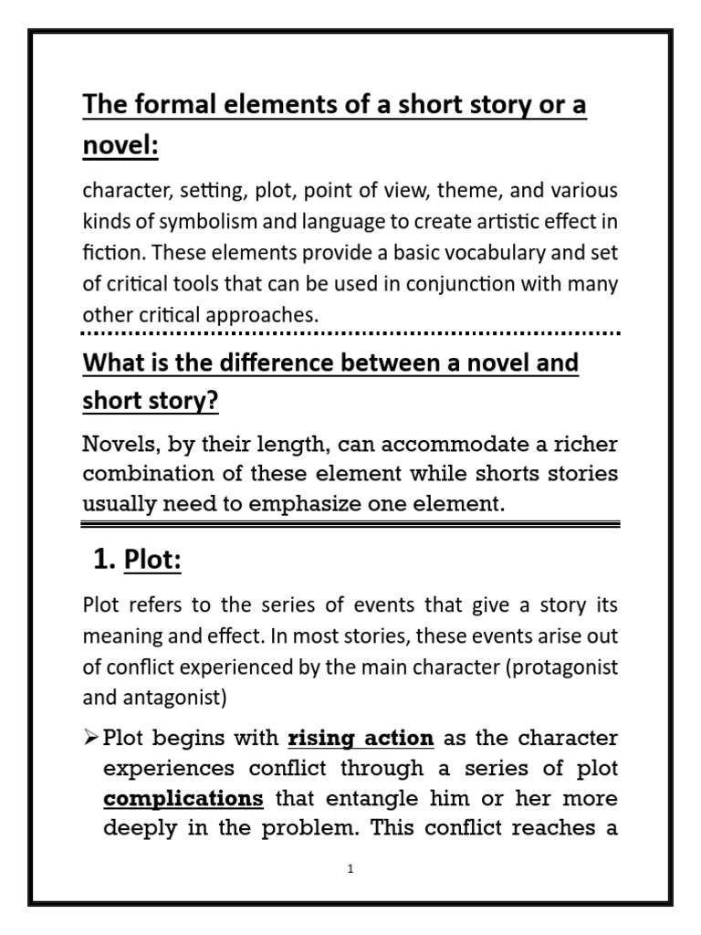The Formal Elements of A Short Story | PDF | Plot (Narrative)