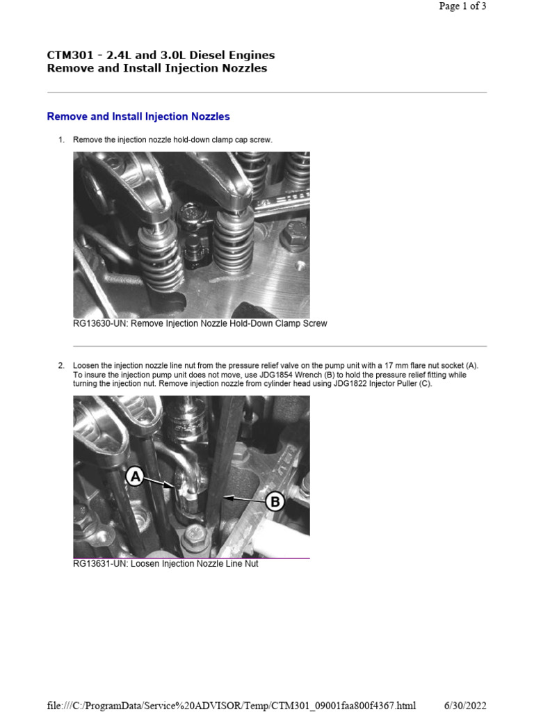 Remove and Install Injection Nozzles | PDF | Fuel Injection | Pump