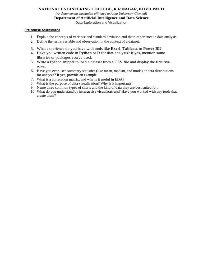 Pre Course Assessment | PDF