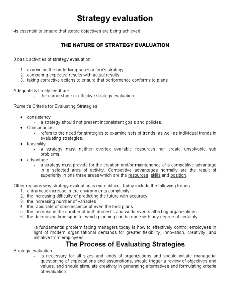 Strategy Evaluation | PDF | Strategic Management | Audit