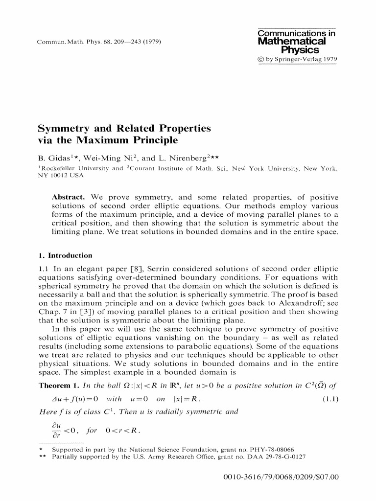 Symmetry and Related Properties Via The Maximum Principle: Physics | PDF