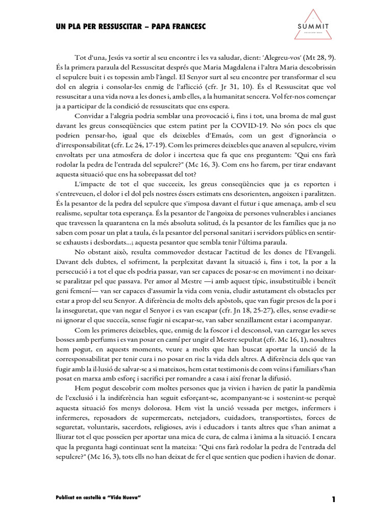 Un pla per ressuscitar - Papa Francesc | PDF