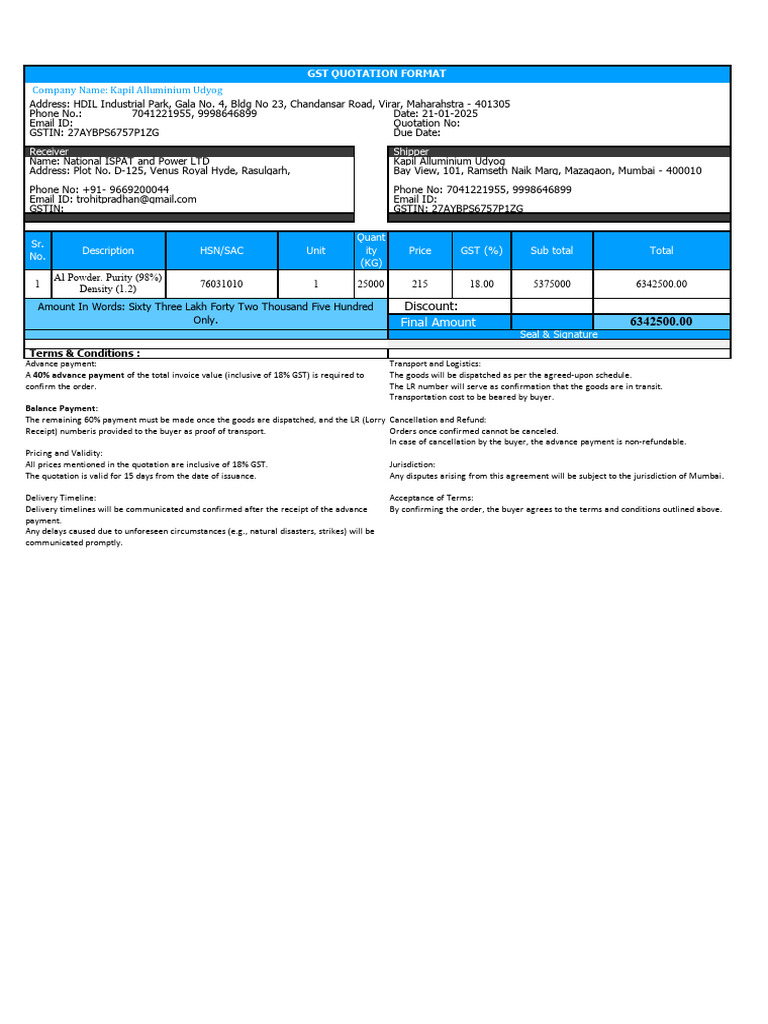 Quotation Rohit Pradhan | PDF | Business