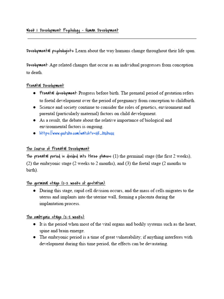 Week 1 - Development Psychology - Human Development | PDF