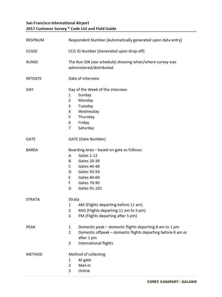 SFO 2017 Code List and Field Guide | PDF | San Francisco International ...
