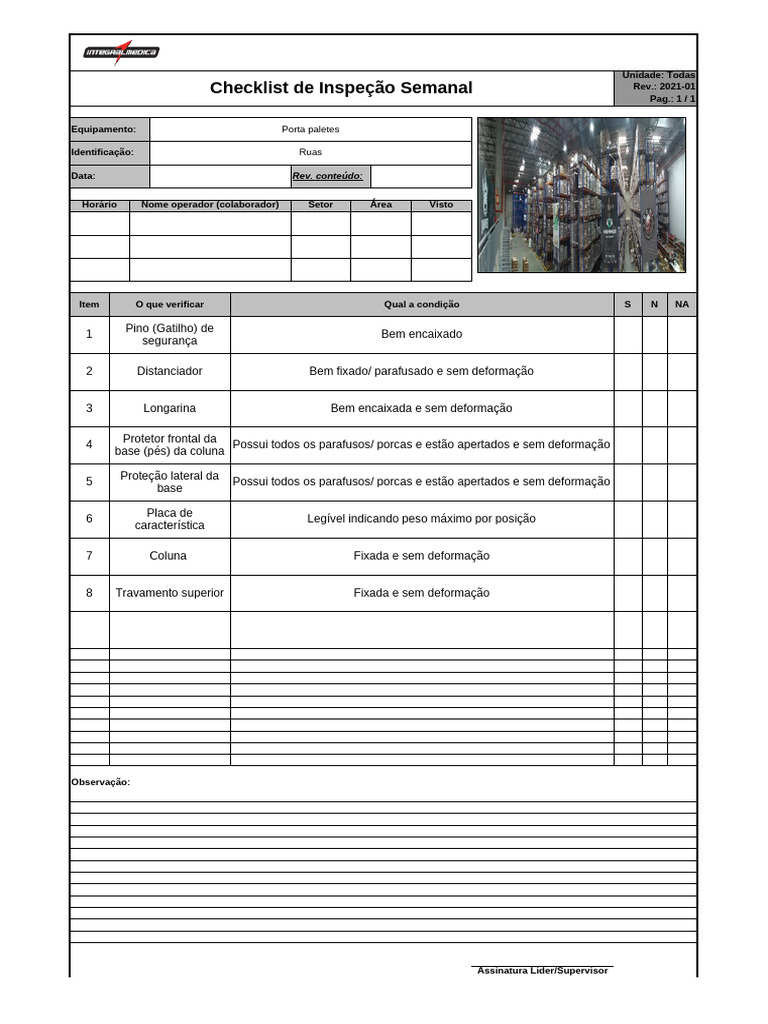 Checklist Semanal de Porta Paletes | PDF