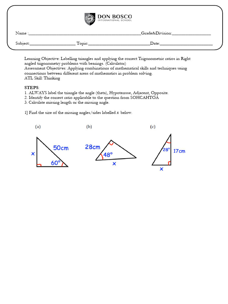 Trigonometry Lab: Right Angled Problems | PDF | Trigonometry | Area