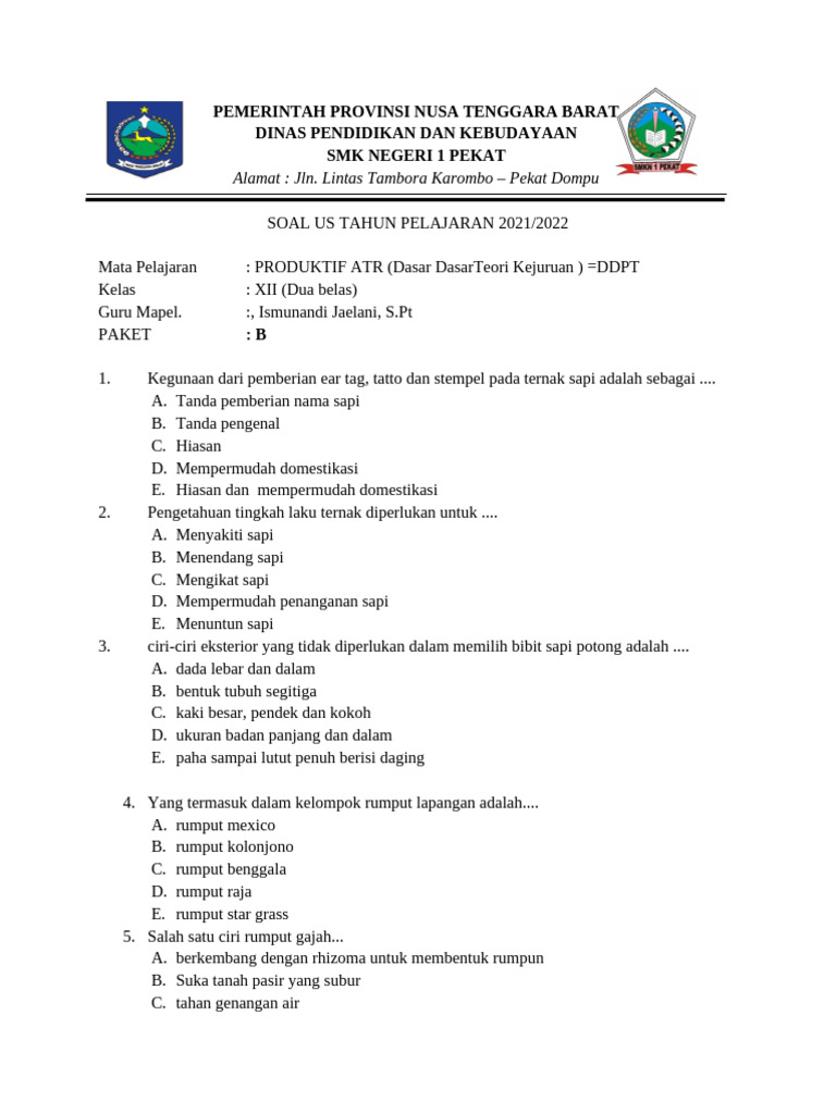 SOAL DASAR DASAR B | PDF