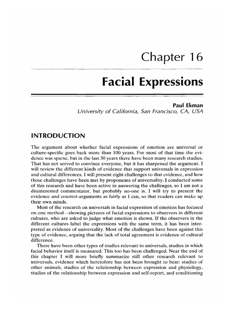 Ekman, Paul - Facial Expression | PDF