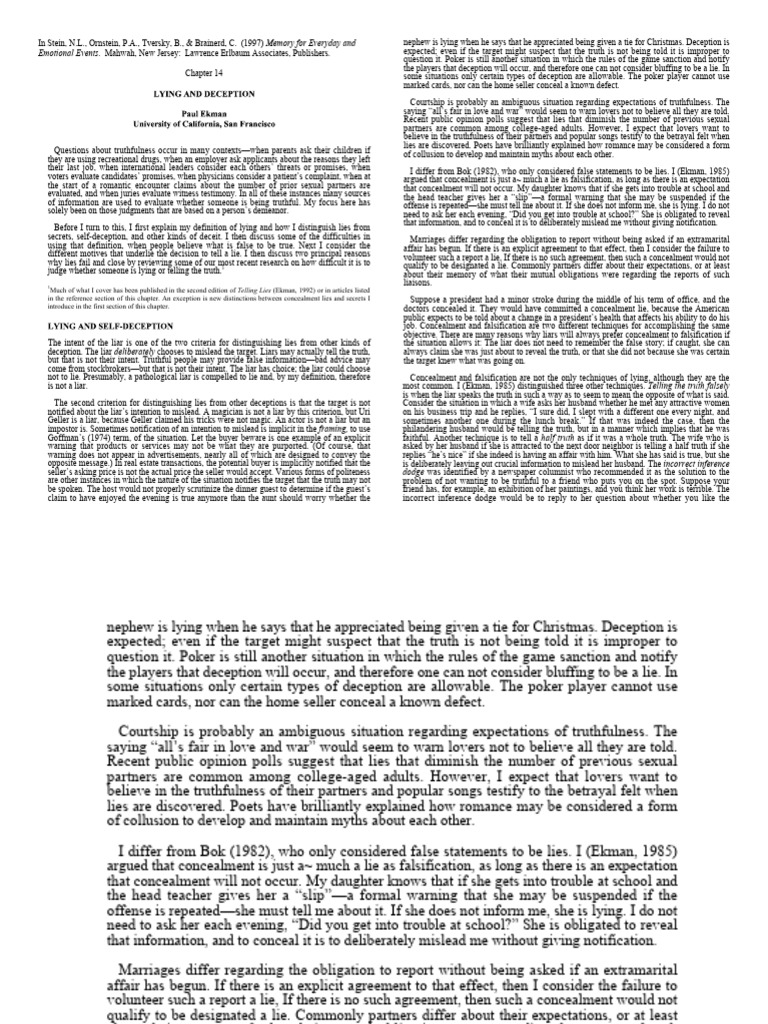 Ekman, Paul - Lying and Deception (1998) | PDF | Deception | Lie