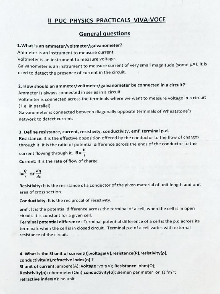 II PU Physics Practicals Viva Questions | PDF