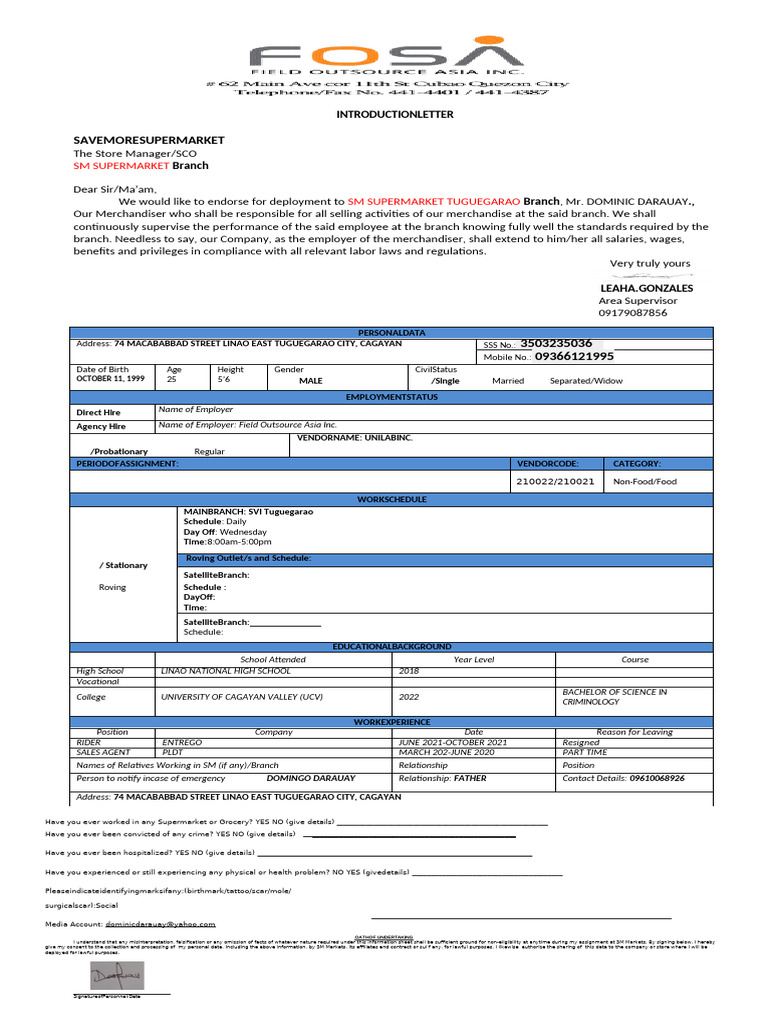 Merchandiser Deployment Notice | PDF | Employment | Industrial Relations