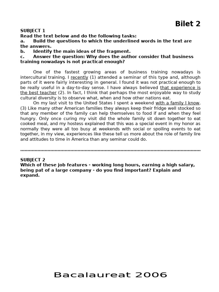 Bilet 2: Bacalaureat 2006 | PDF