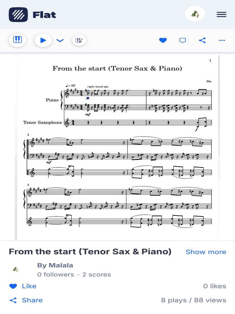 From the start (Tenor Sax & Piano) - Flat | PDF