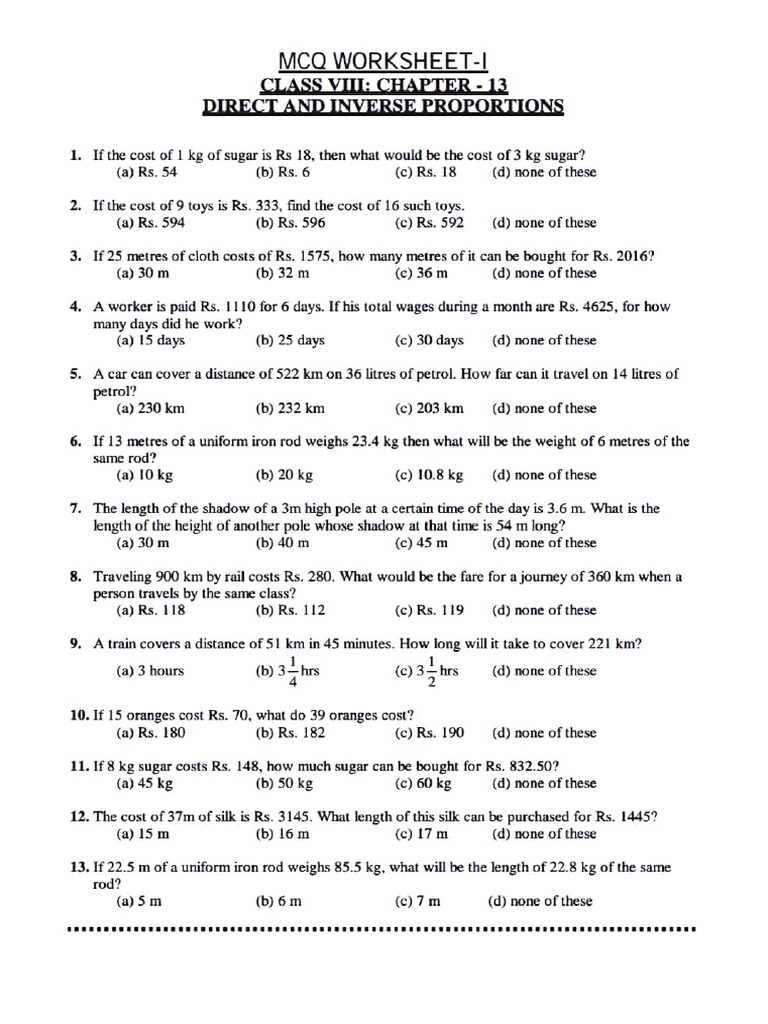 8th Direct and Inverse Variation | PDF