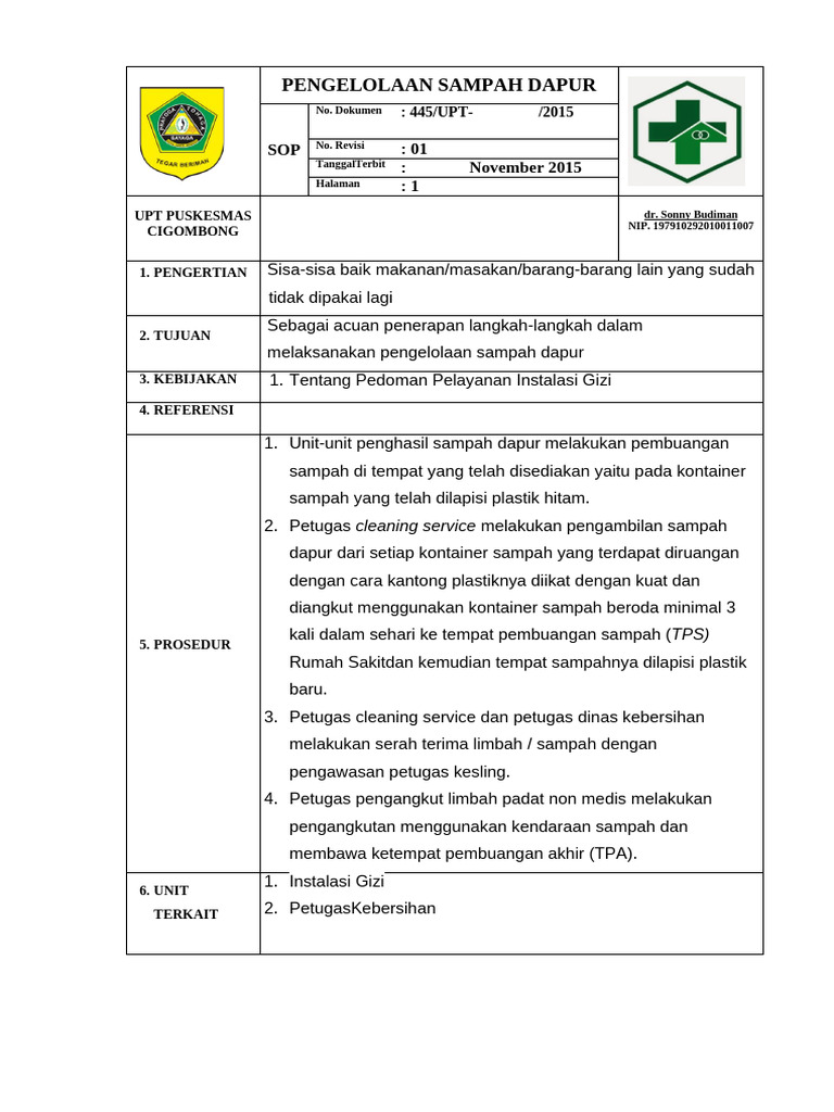 Sop Pengelolaan Sampah Dapur | PDF