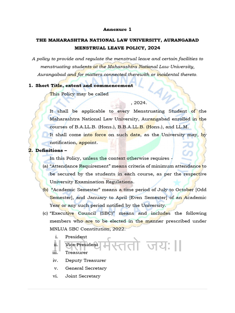 MNLU-A Menstrual Leave Policy | PDF | Menstruation | Legal Documents