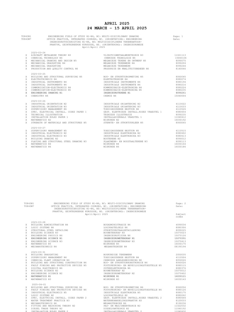 Engineering Studies Timetable 2025 | PDF | Engineering | Physical Sciences