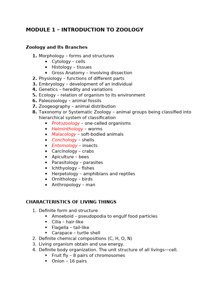 Overview of Zoology Branches | PDF | Zoology | Nutrition