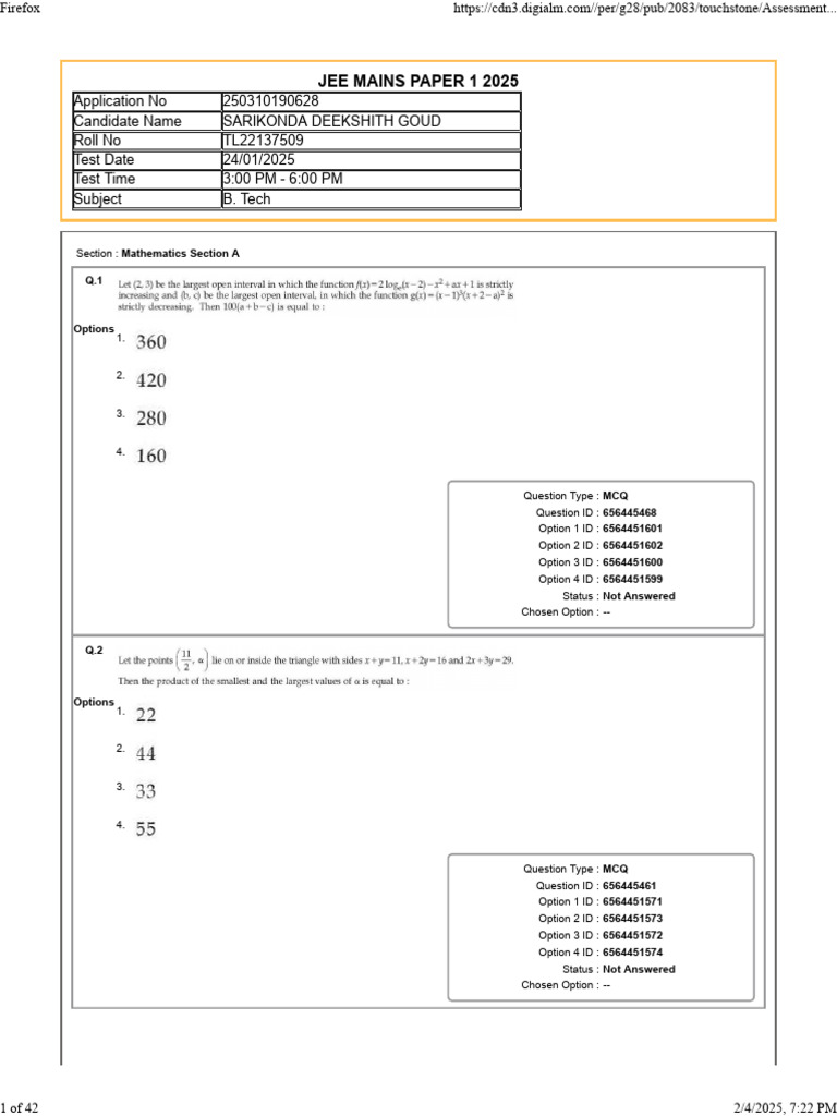 JEE MAIN 2025 PAPER | PDF | Multiple Choice | Research Methods