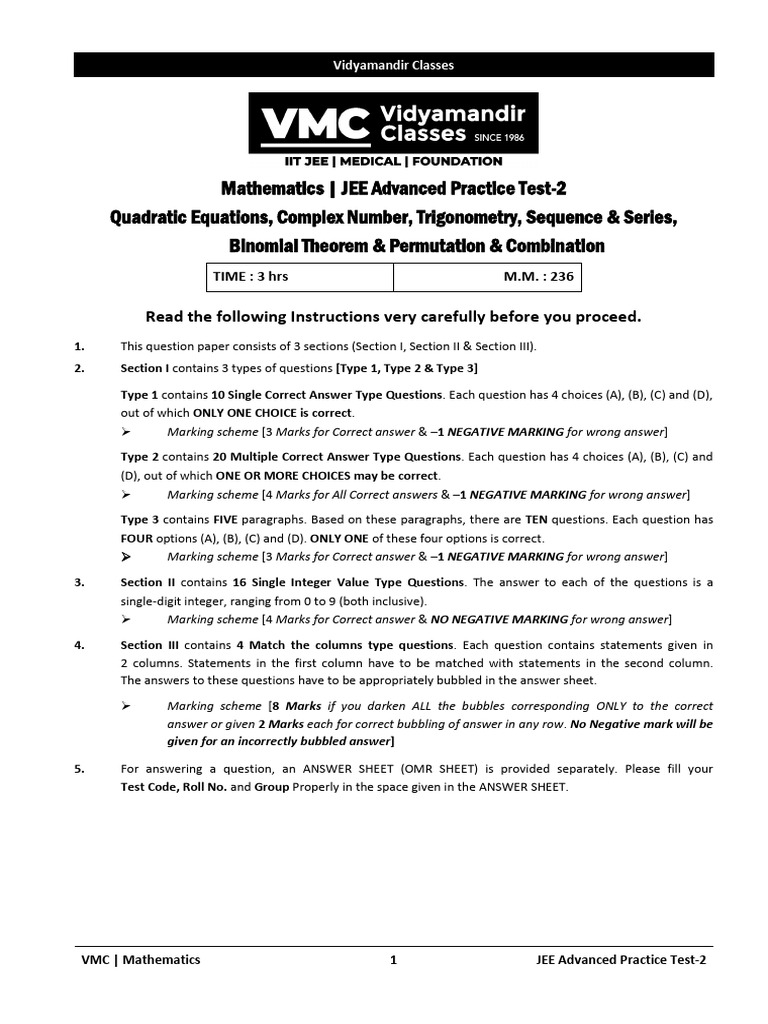 JEE Advanced Practice Test-2 - Maths | PDF | Numbers | Mathematical Objects