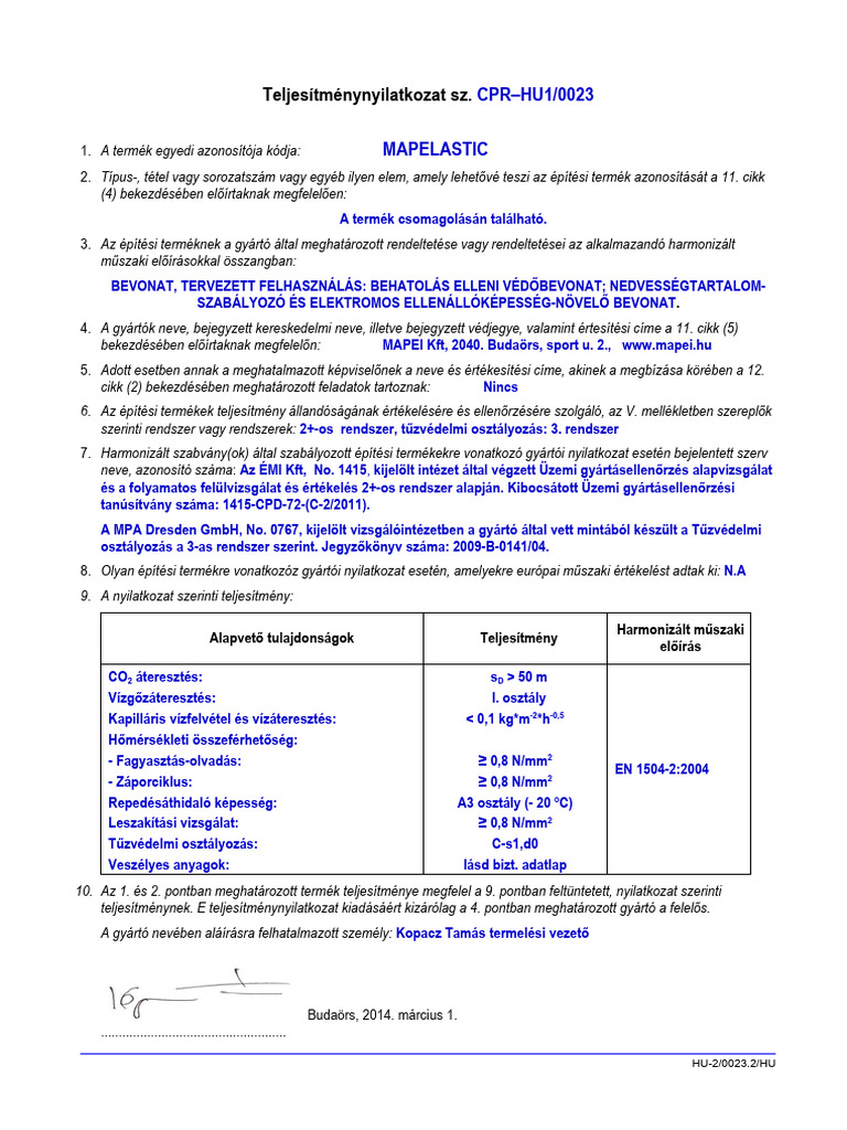 Mapelastic HUN - CE DOP - 331 - EN 1504-2 - HU - 0 - 0 | PDF