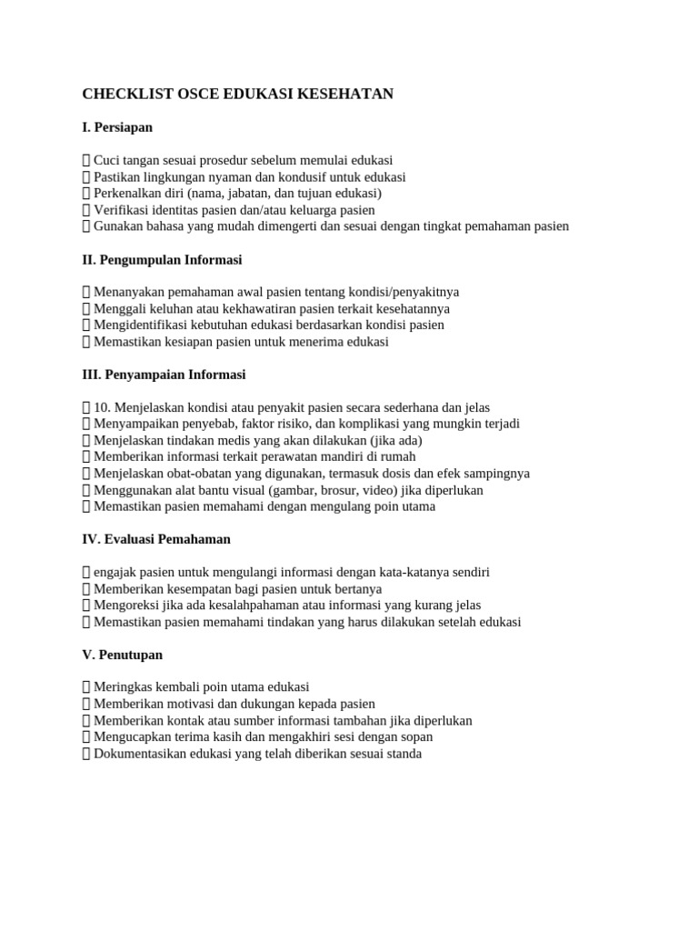 Checklist Osce Edukasi Kesehatan | PDF