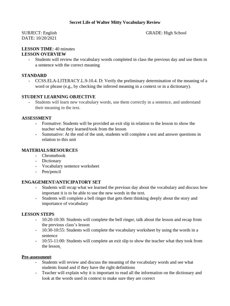 English Lesson Plan Oct 20 | PDF | Vocabulary | Linguistics