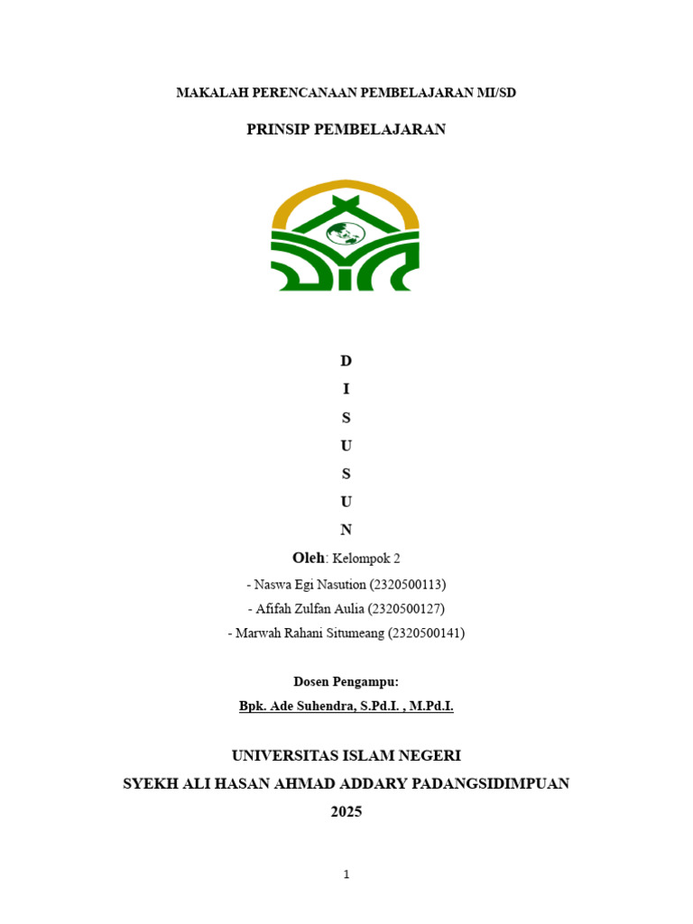Makalah Perencanaan Pembelajaran Mi-1 | PDF