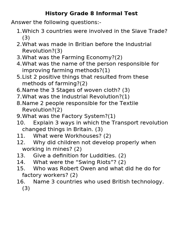 History Test: Grade 8 Overview | PDF