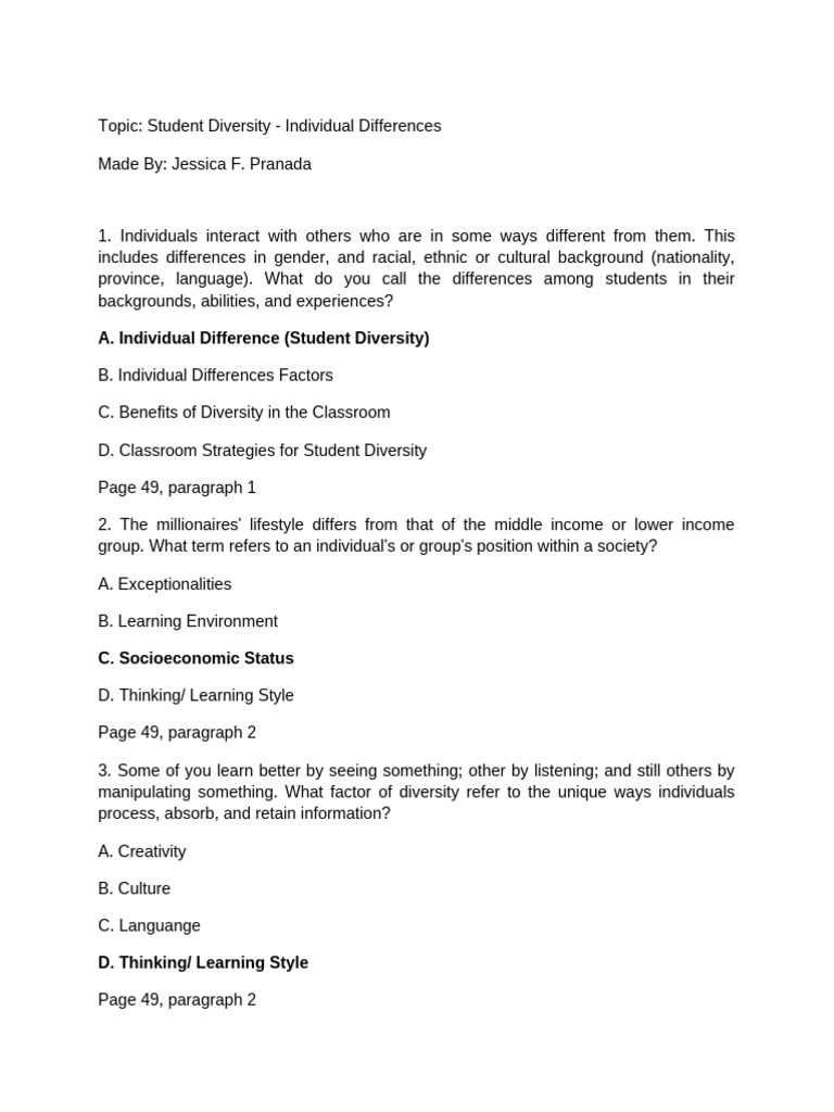 Topic Student Diversity Individual Differences | PDF